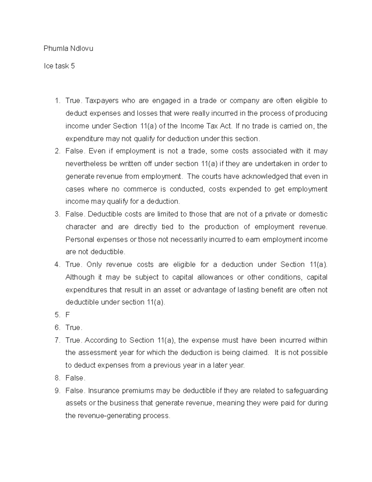 Tax Law Notes: ICE Task 5 - Deductions Under Section 11(a) - Studocu