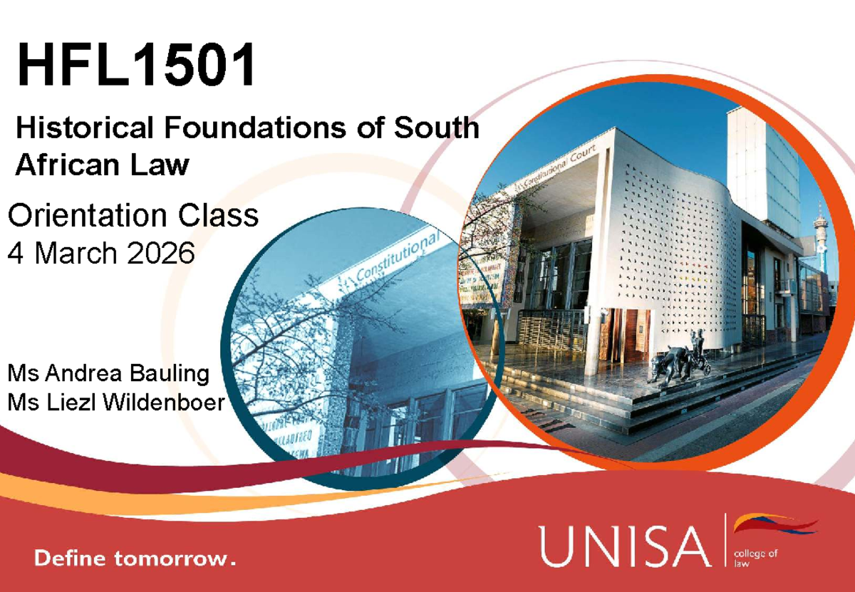 HFL1501 Orientation Class Overview & Assessment Guide 2026 - Studocu