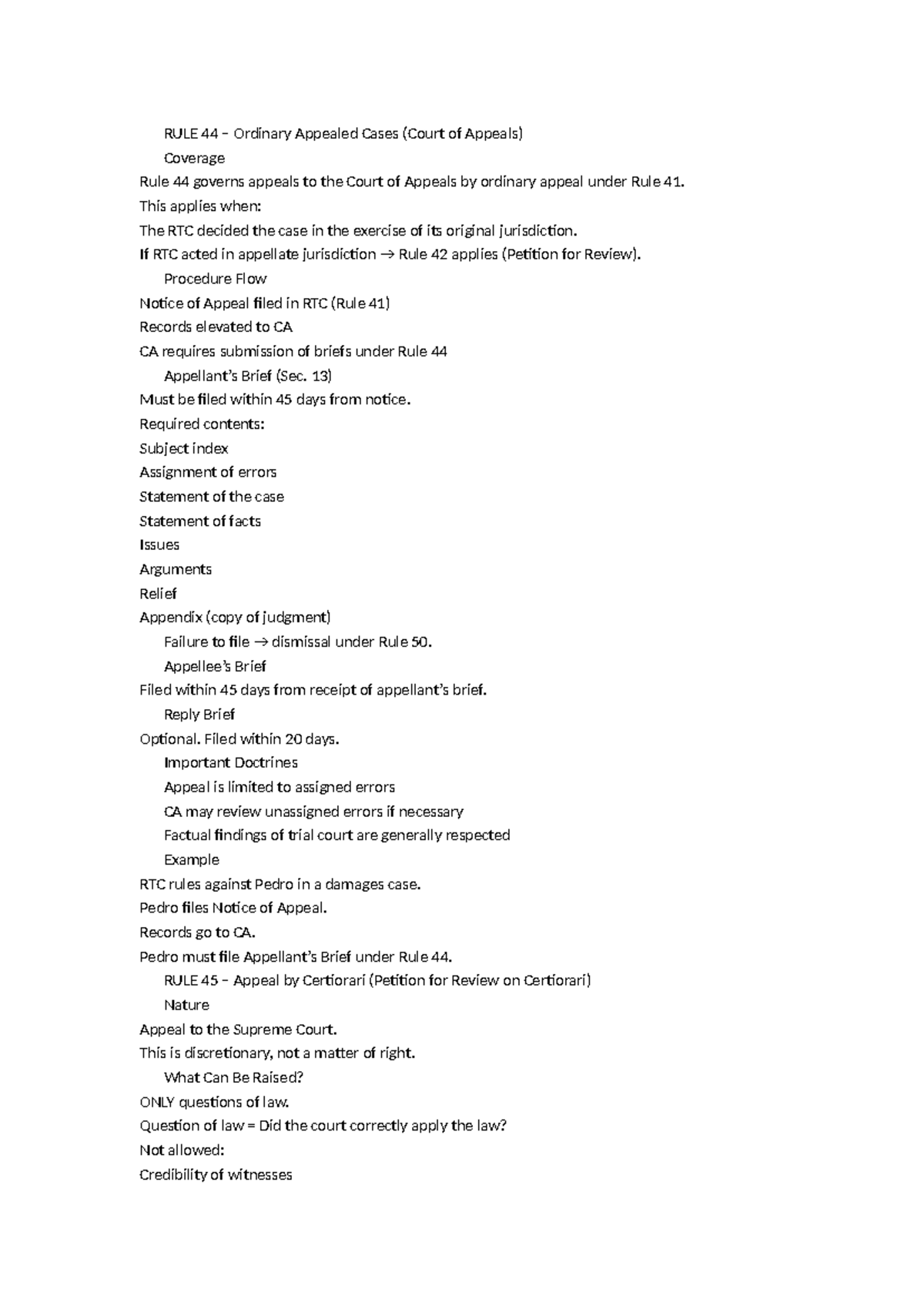 RULES OF COURT: Comprehensive Guide on Appeals (Rules 44-55) - Studocu