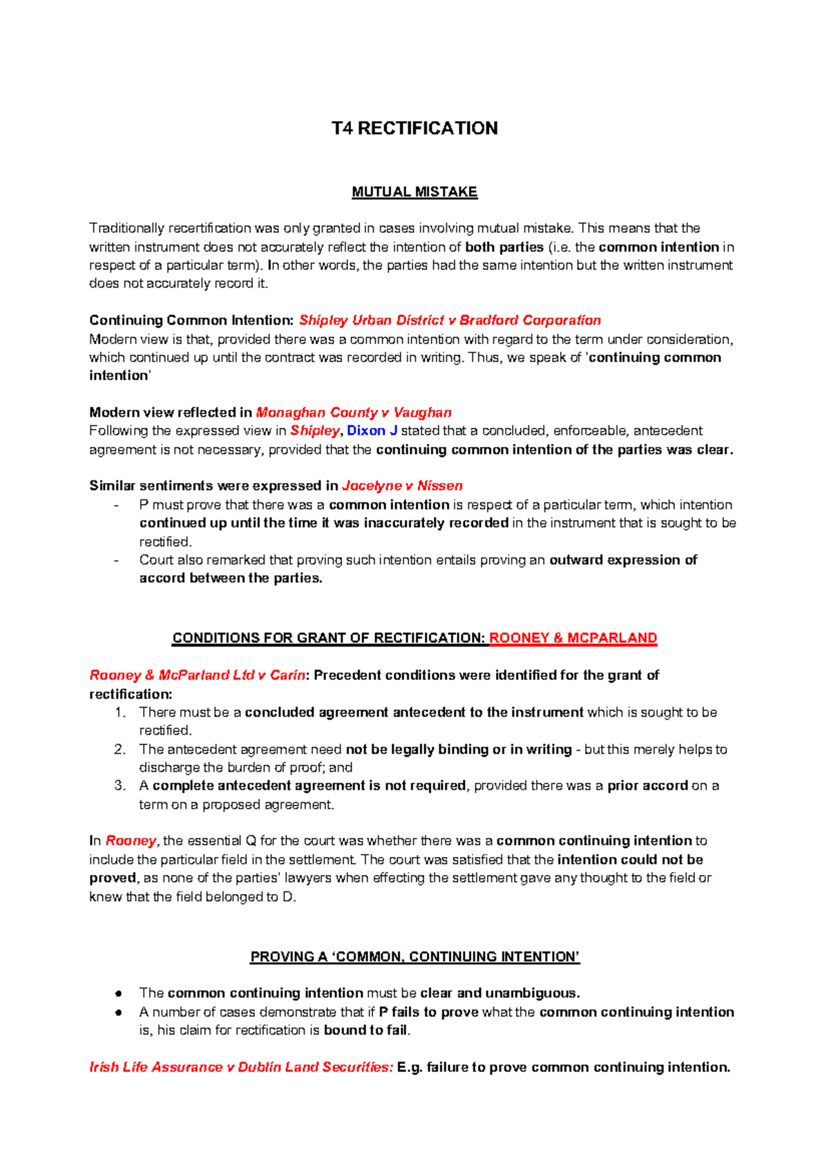 T4 Rectification: Understanding Mutual and Unilateral Mistakes - Studocu