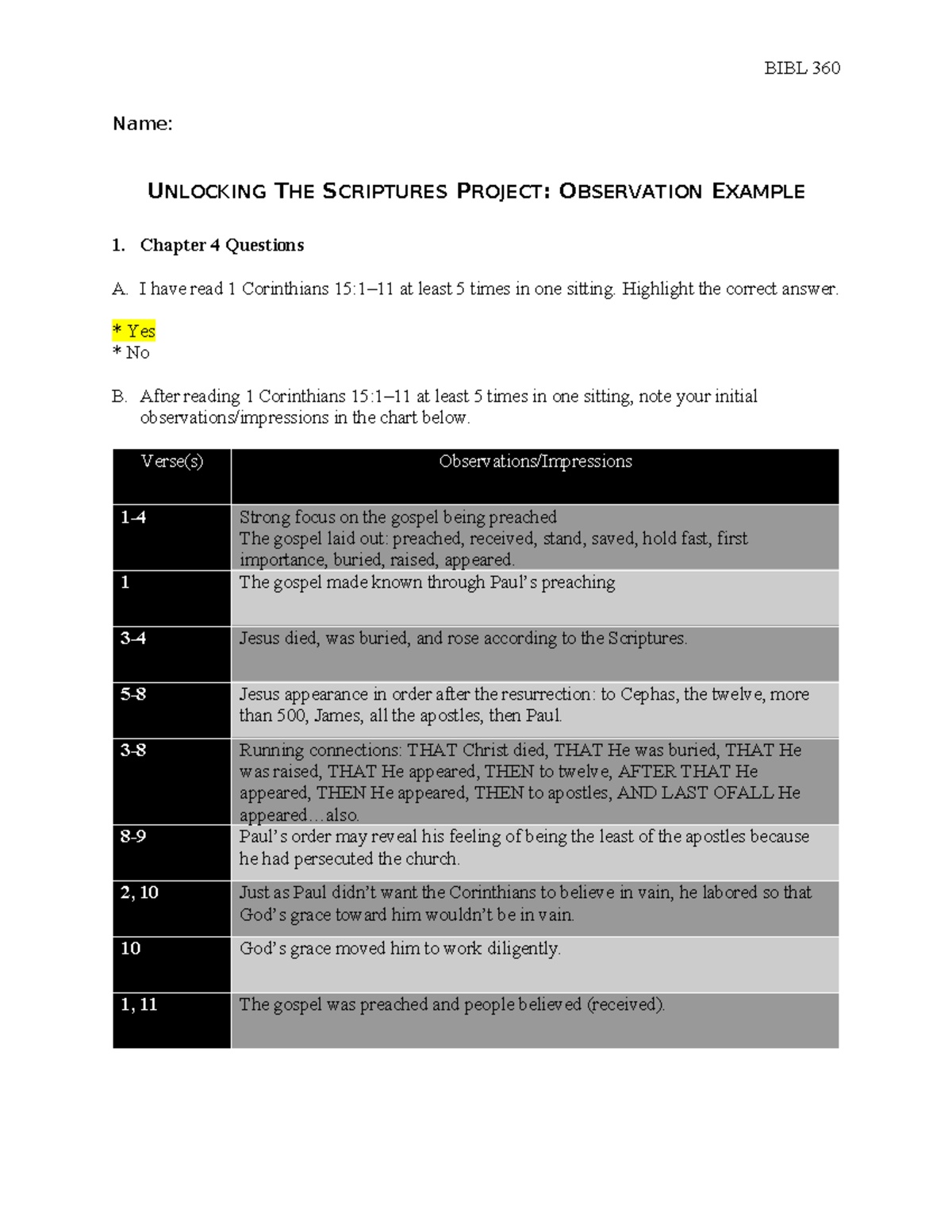 Unlocking the Scriptures Project: Observational Outline for 1 Cor. 15:1 ...