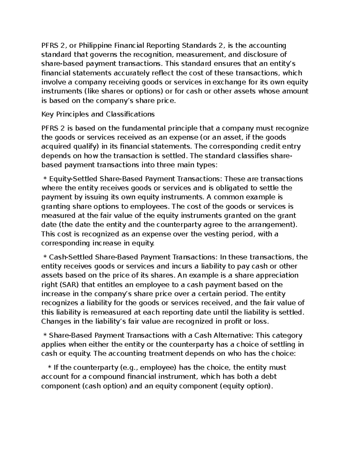 PFRS 2 Summary: Key Principles & Classifications of Payment ...