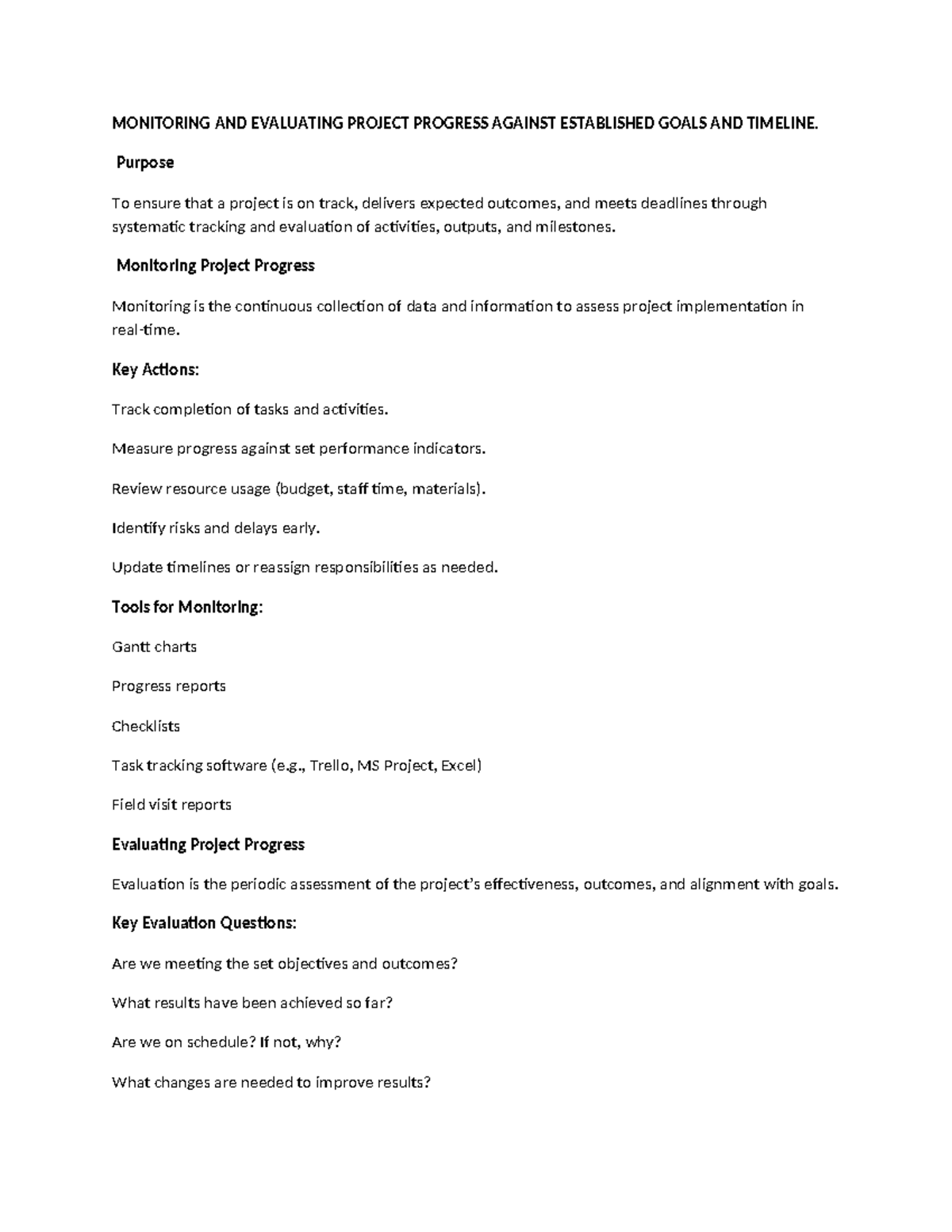 Monitor & Evaluate Project Progress: Goals & Timeline Assessment - Studocu