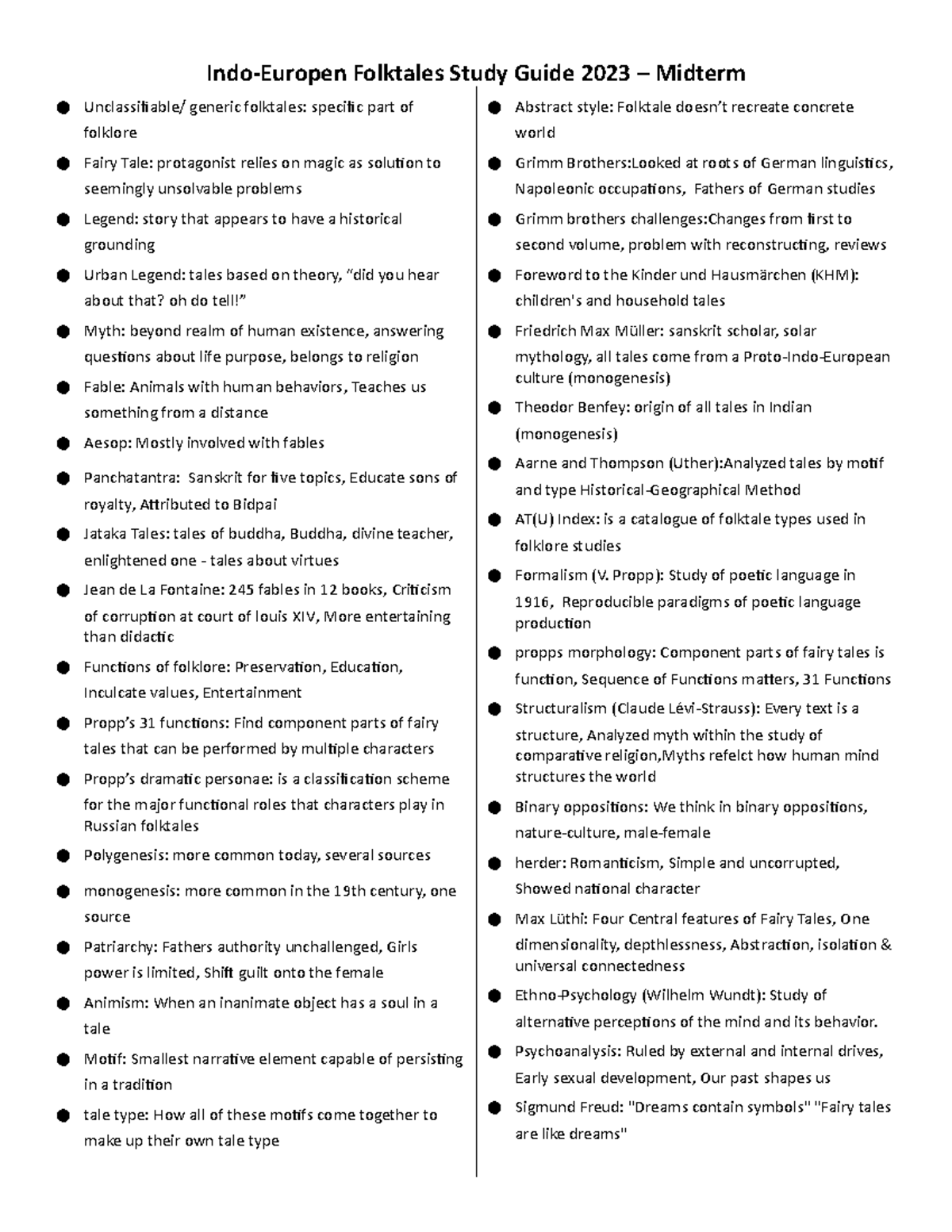 Midterm Study Guide 2023 - Indo-Europen Folktales Study Guide 2023 ...