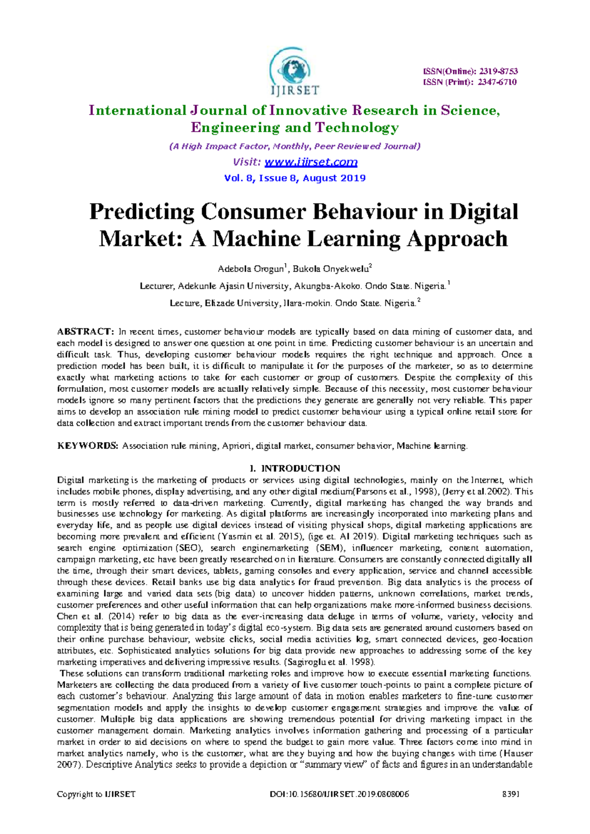 Predicting Consumer Behavior in Digital Market: A ML Approach - Studocu