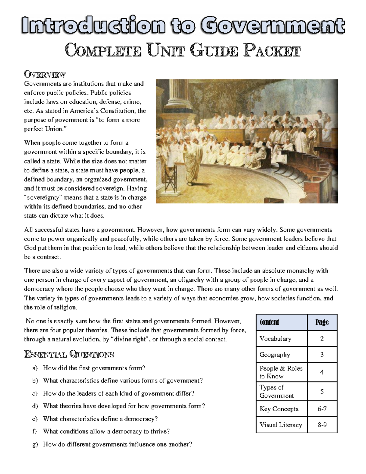 Unit Guide Packet: Overview of Government Types and Theories - Studocu