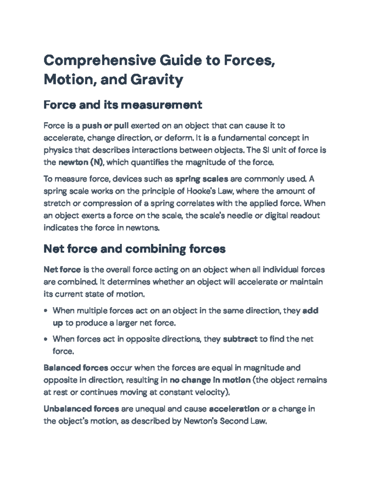 Comprehensive Guide to Forces, Motion, and Gravity (PHYS 101) - Studocu