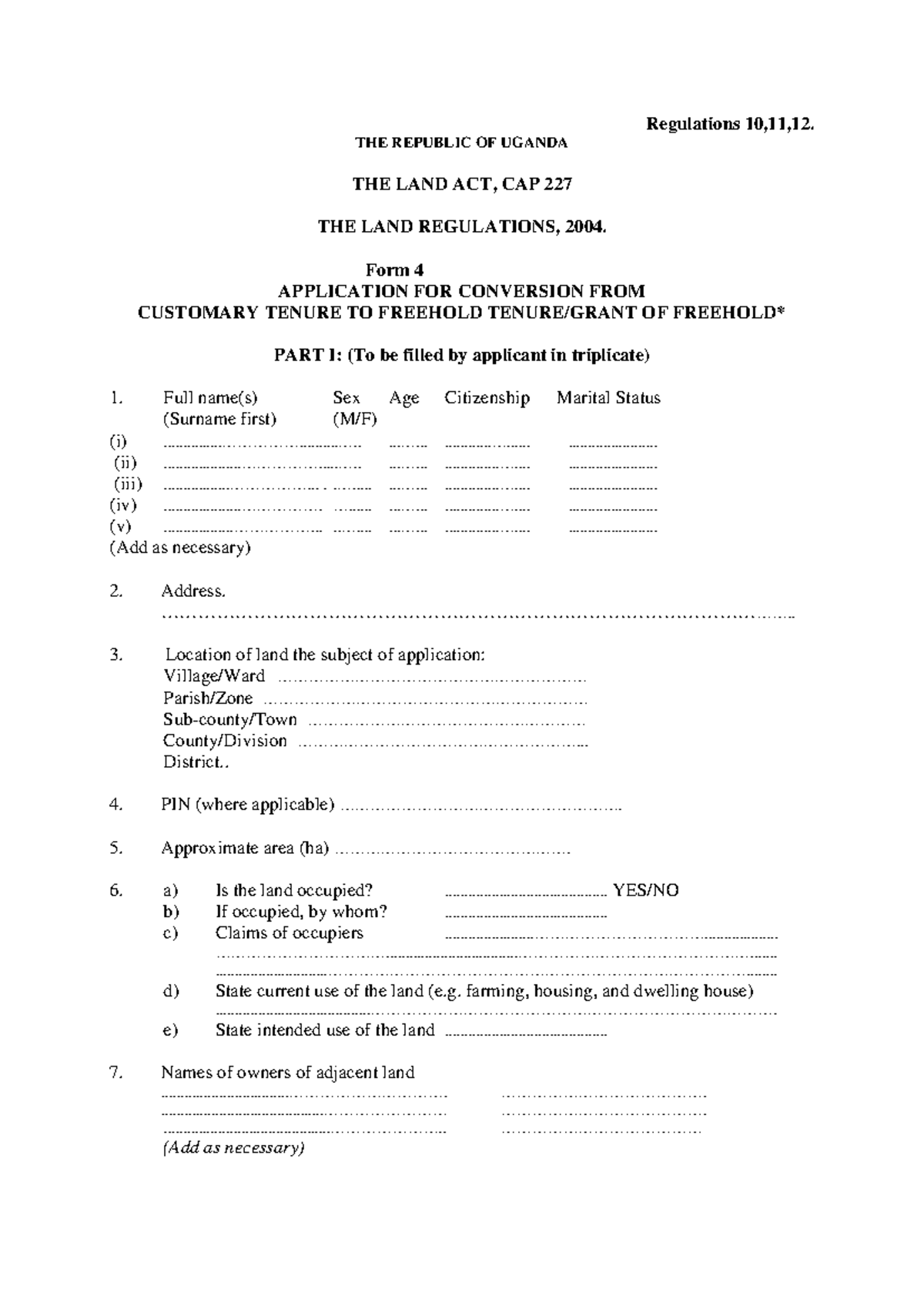 Land Act Application: Conversion from Customary to Freehold Tenure ...