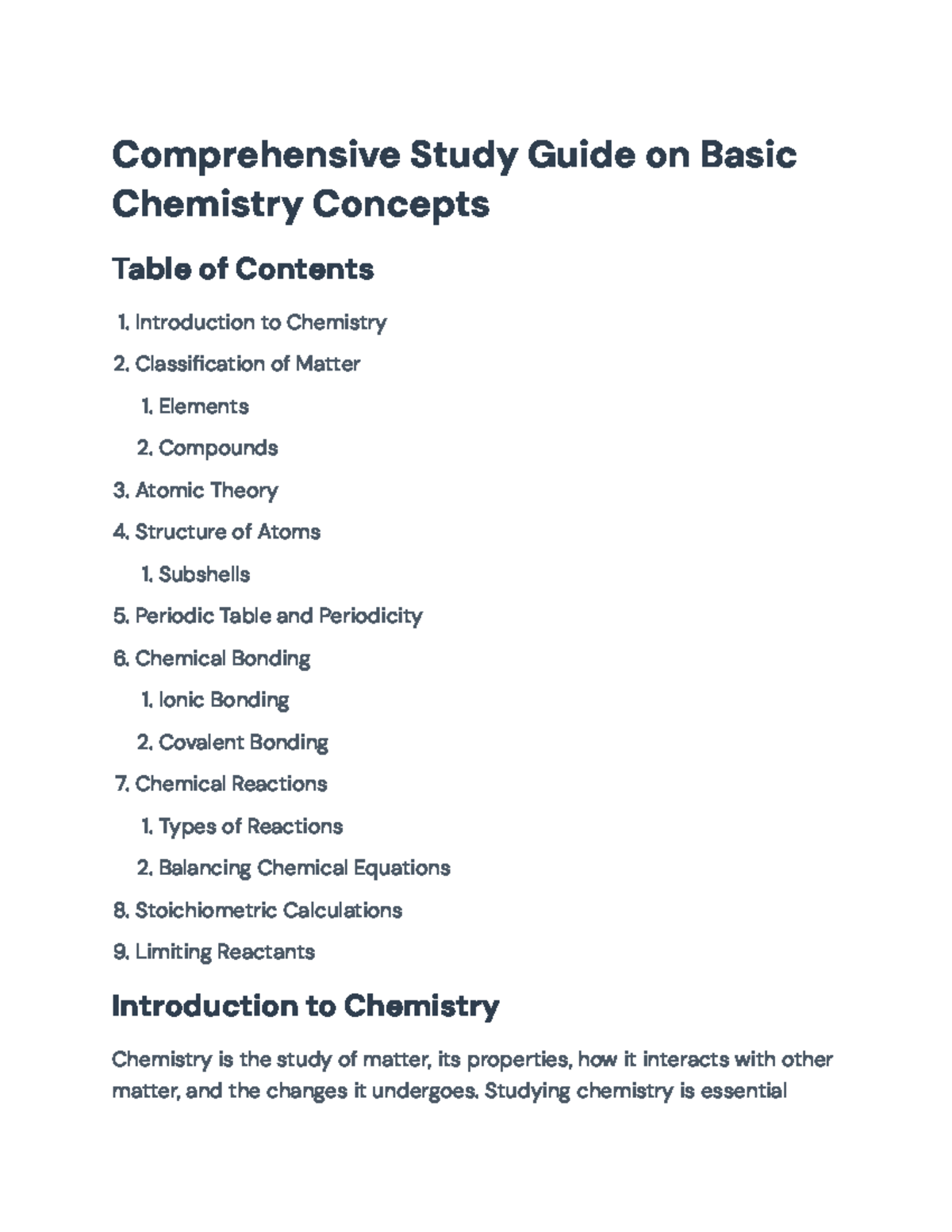 Comprehensive Study Guide: Basic Chemistry Concepts (CHEM101) - Studocu