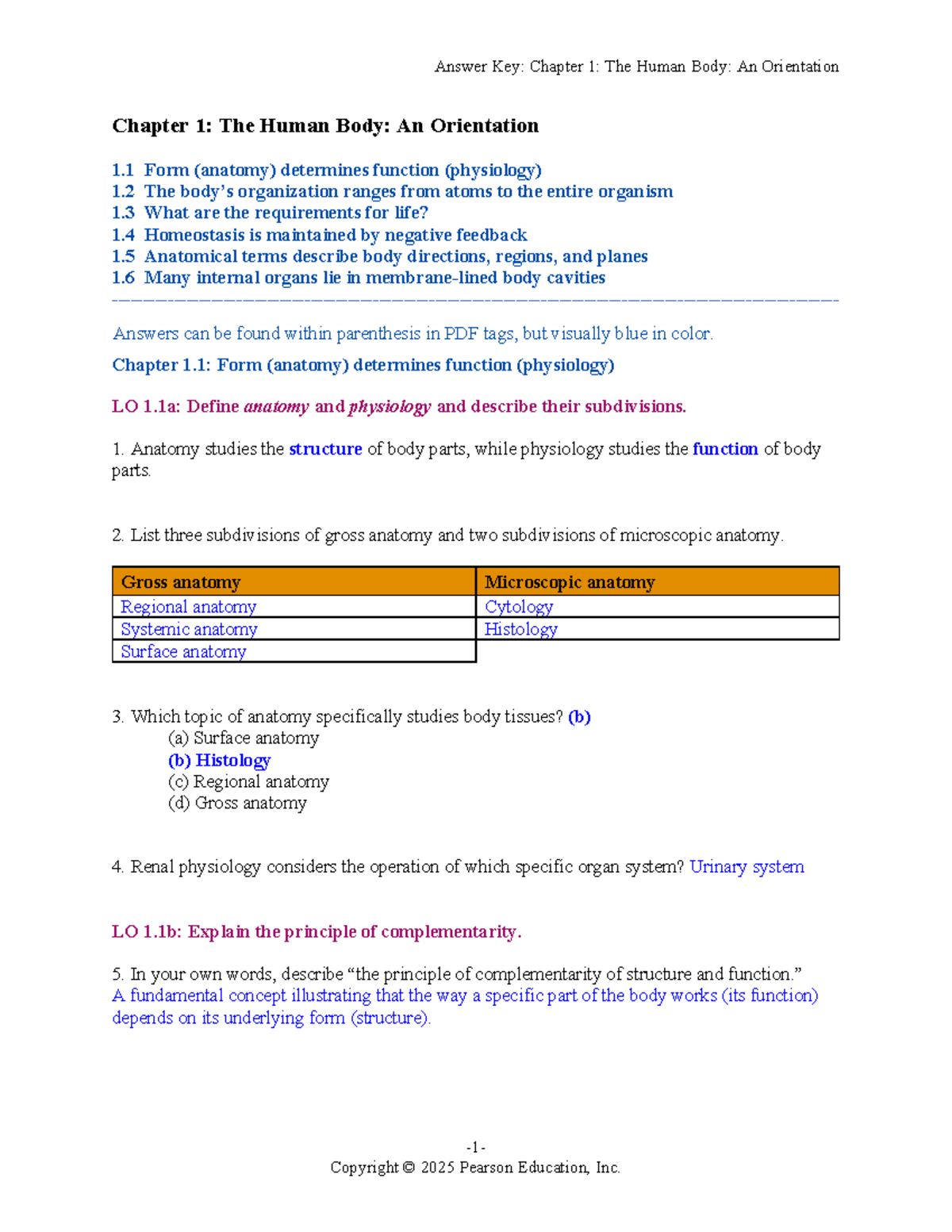 HAP12 Final Exam Answer Key: Chapter 1 - The Human Body Orientation ...