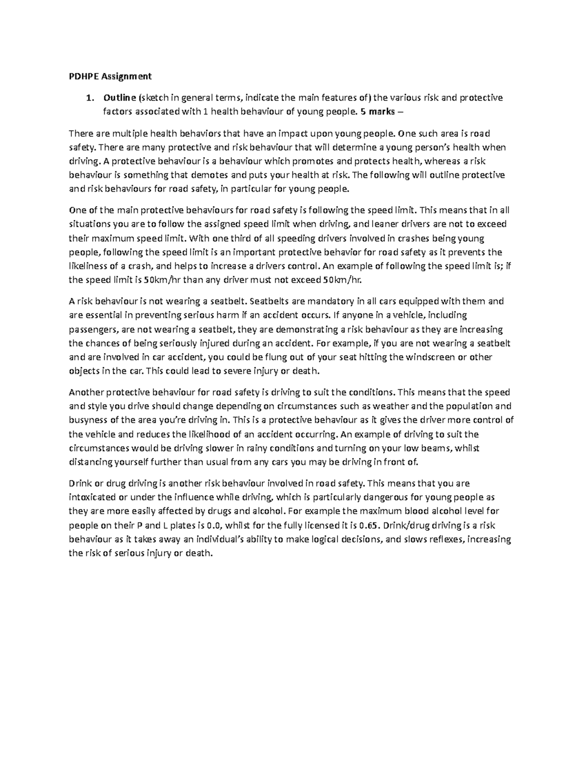 Pdhpe Assignment - Core 1 and Core 2 essay with multiple questions and ...