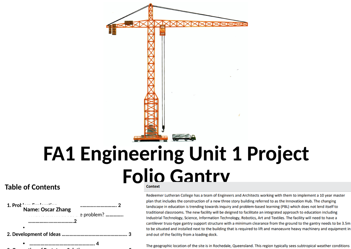2024 Unit 1 Assessment Project Folio Gantry - FA1 Engineering Unit 1 ...