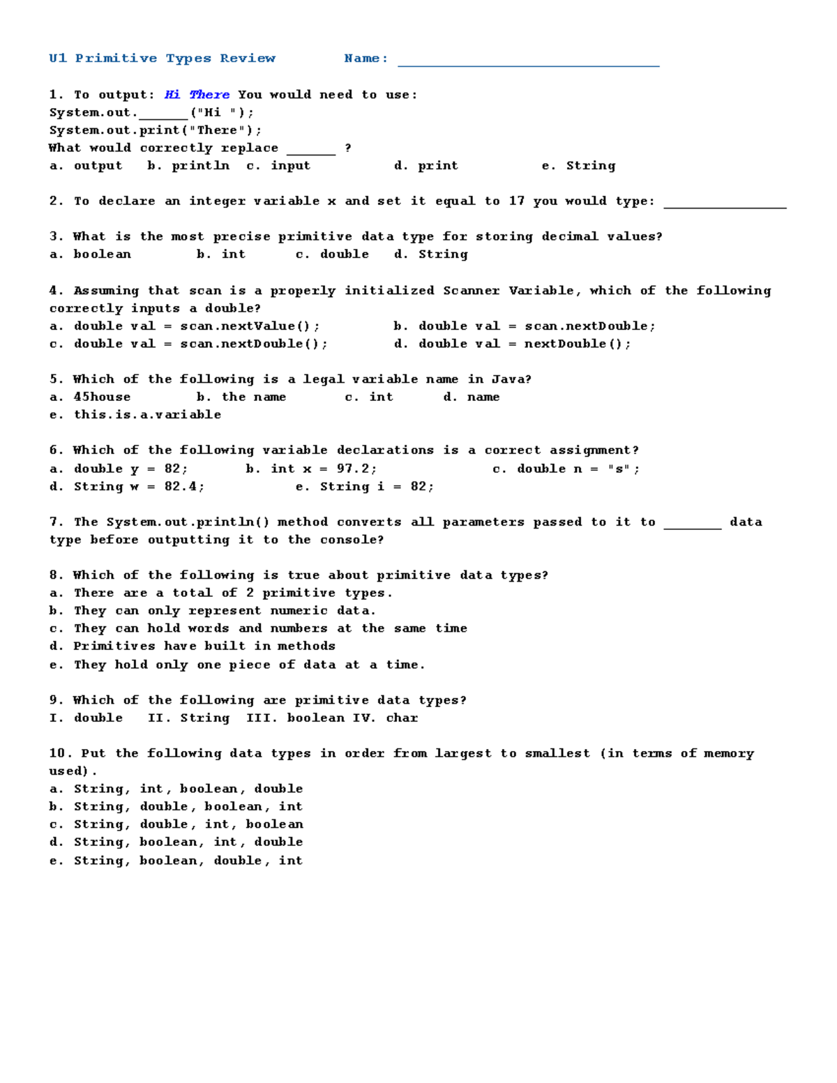 APCSA U1-U10 Comprehensive Review Guide - Studocu