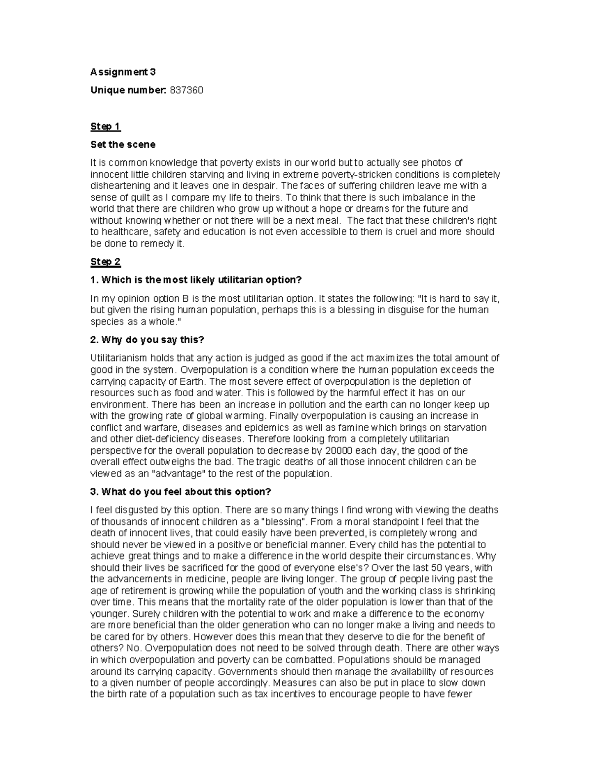 SUS1501 ASSIGNMENT 3 - 2019 - Assignment 3 Unique number: 837360 Step 1 ...