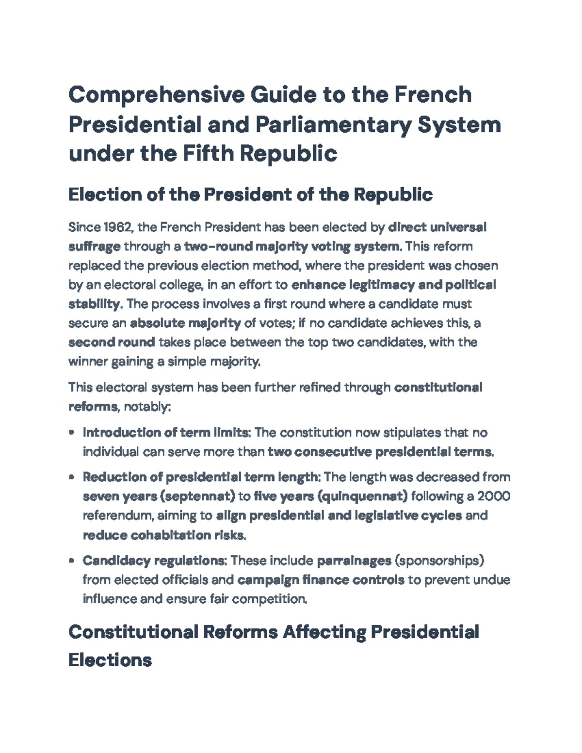 Comprehensive Overview of the French Political System: Fifth Republic ...