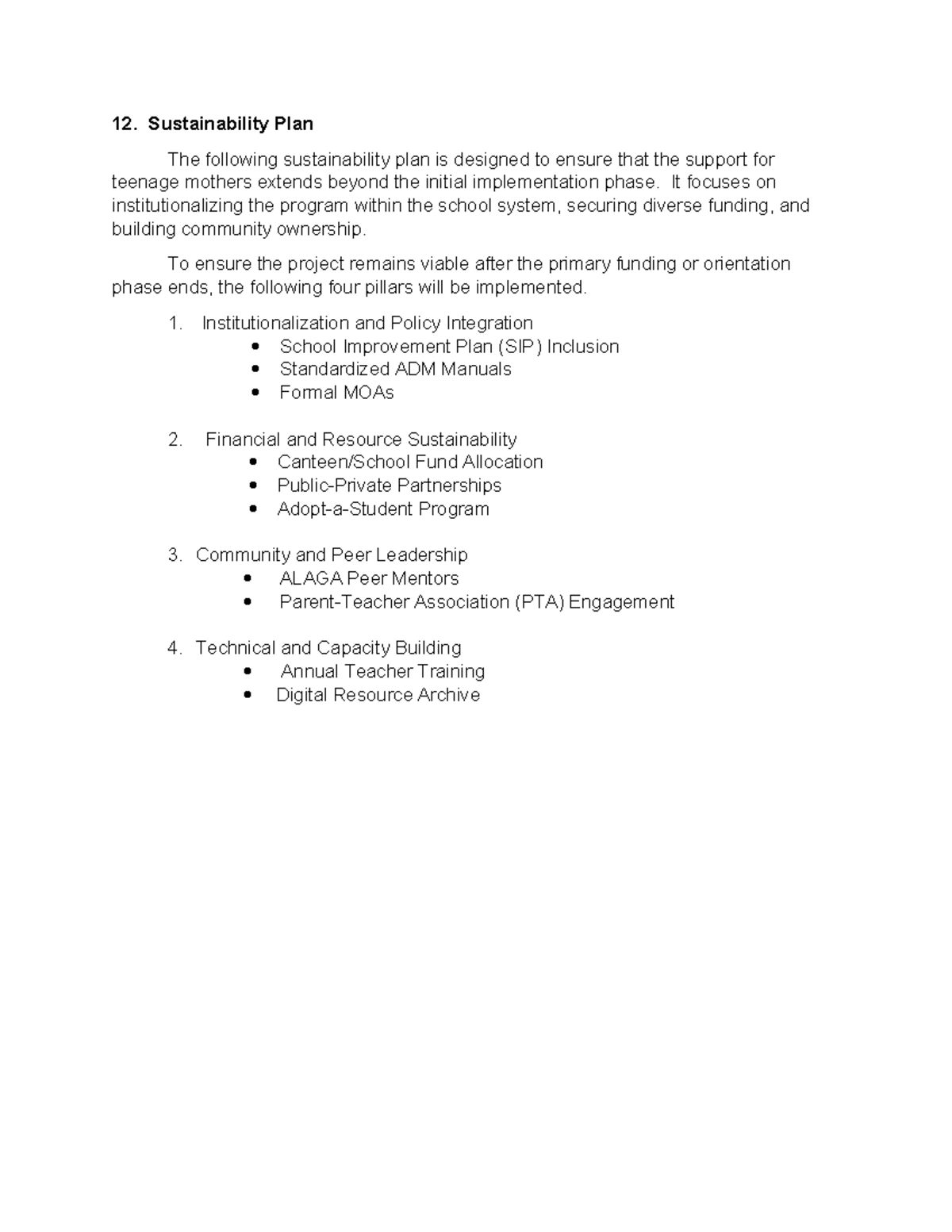 Sustainability Plan for Teenage Mothers Support Program - Studocu