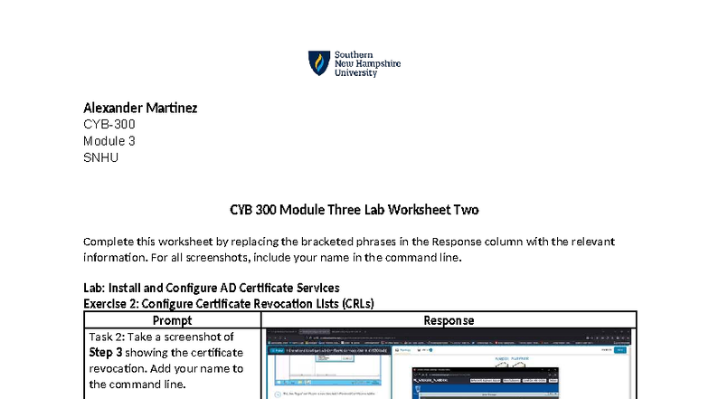 CYB 300 Module 3 Lab Worksheet: AD Certificate Services - Studocu