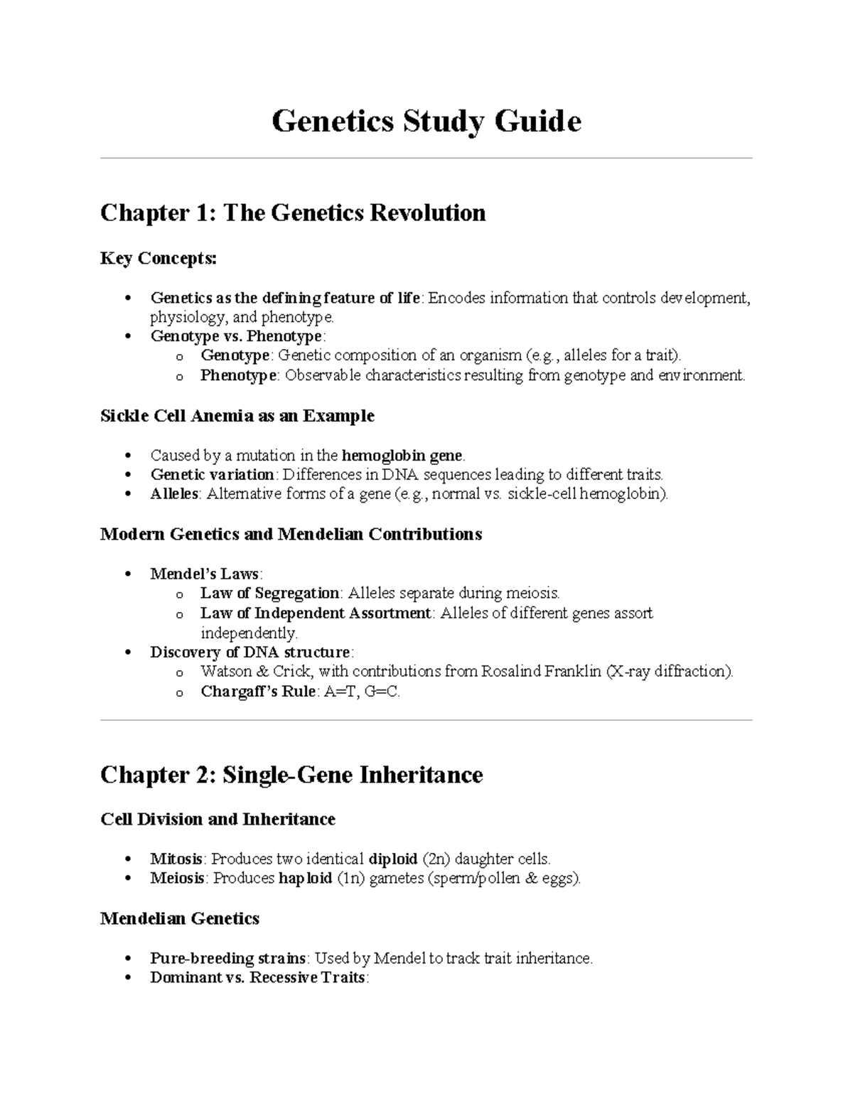 Genetics Study Guide (BIO101): Key Concepts and Techniques - Studocu