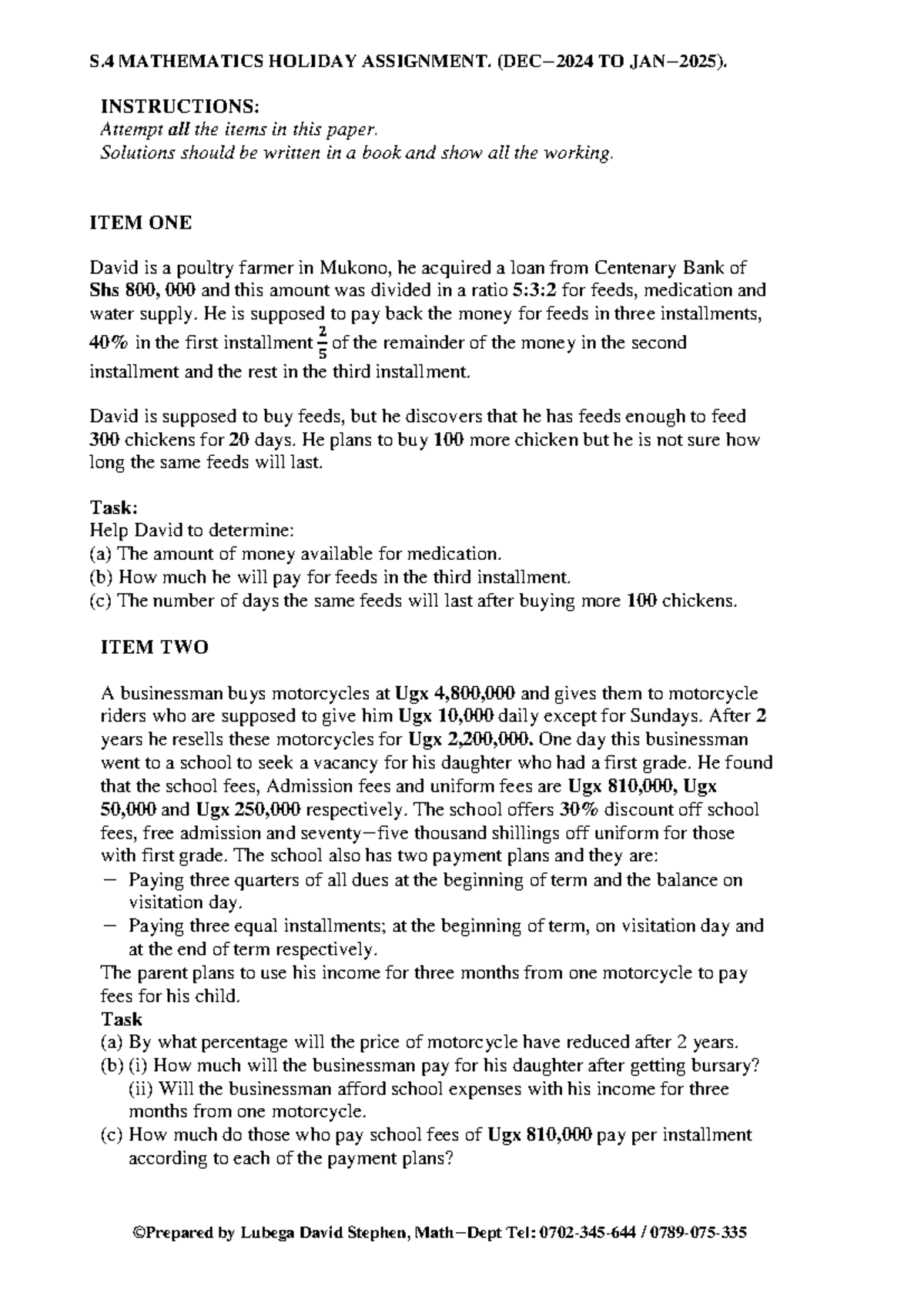 S.4 MATHEMATICS HOLIDAY ASSIGNMENT - EXOTICNOTES - Studocu