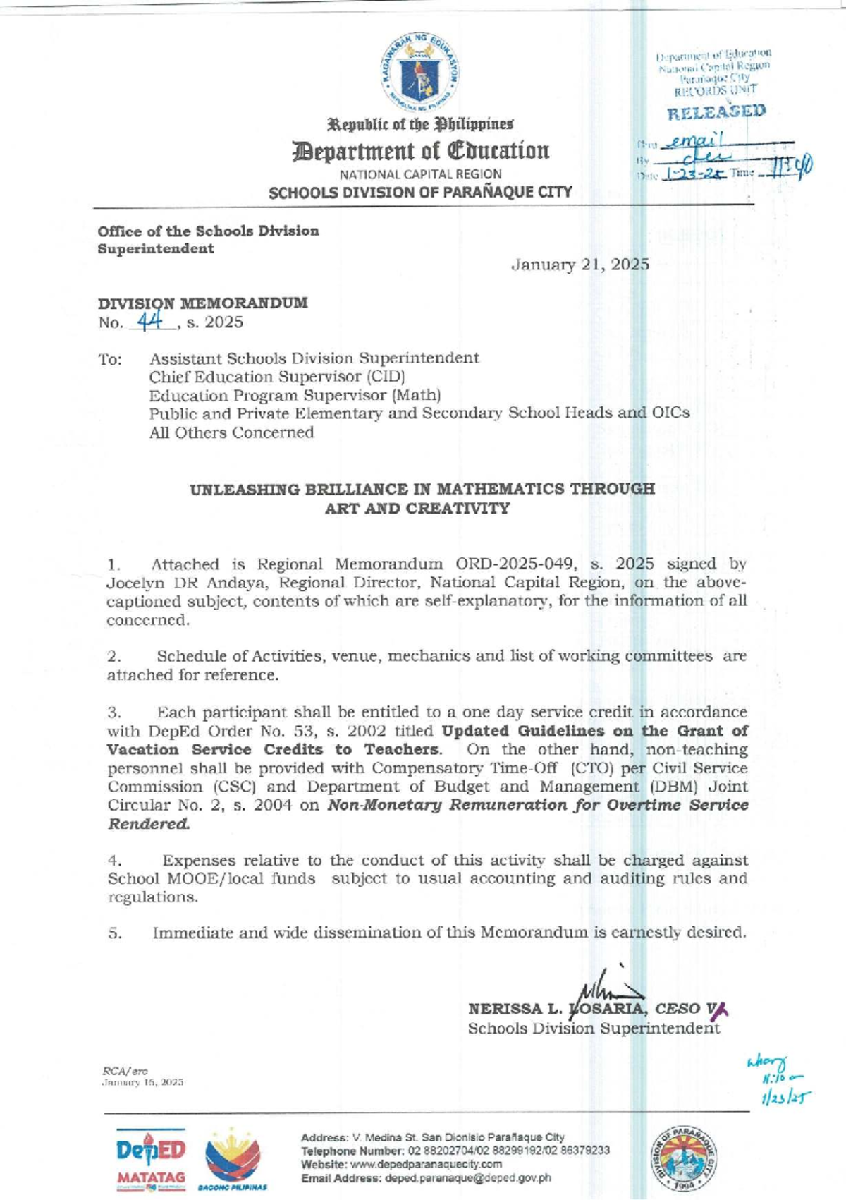 DM No. 44, S. 2025: Citywide Math Wizard Contest Guidelines - Studocu