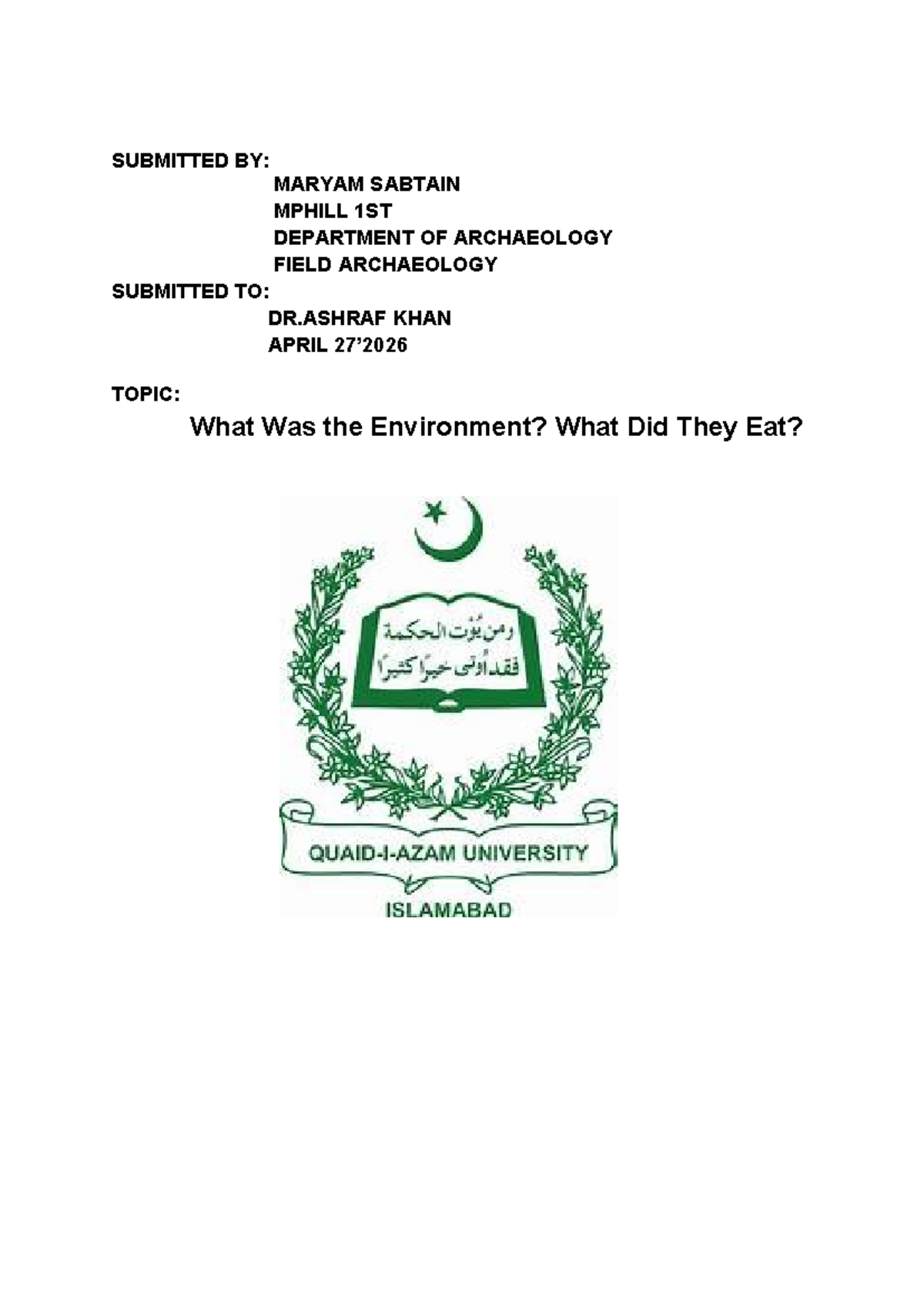 Field Archaeology: Environment and Diet Analysis - XXXAZAA - Studocu