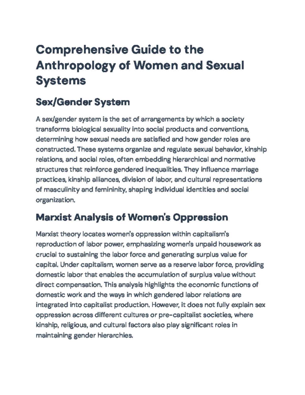 Comprehensive Analysis of Gender Systems in Anthropology (SOC 201 ...