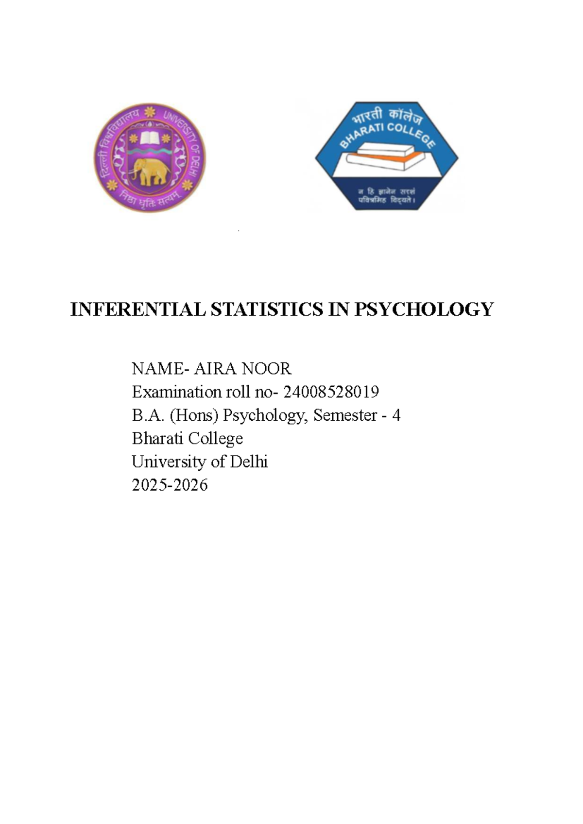 B.A. (Hons) Psychology - Inferential Statistics Final Exam Notes - Studocu