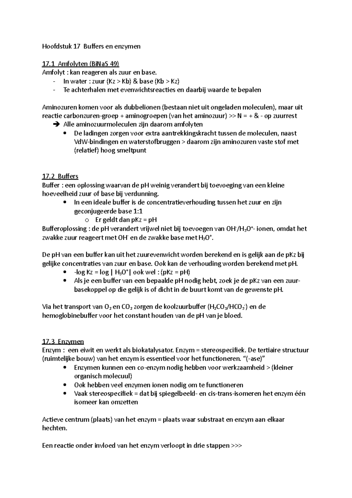 Hoofdstuk 17: Buffers en Enzymen (BiNaS 49) – Samenvatting en Uitleg ...
