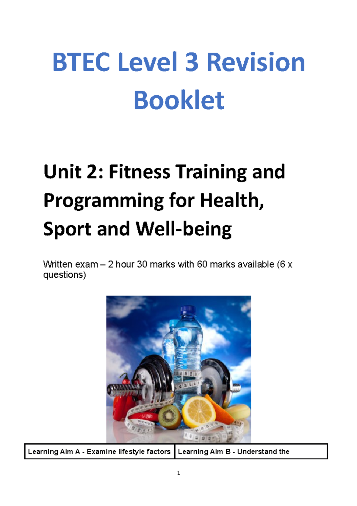 BTEC Level 3 Unit 2 Revision: Fitness Training & Health Programming ...