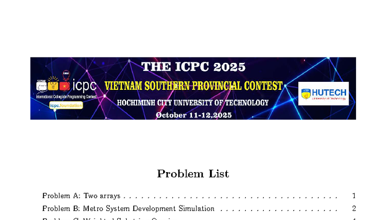 ICPC 2025 South Final: Problem Set Overview and Solutions - Studocu