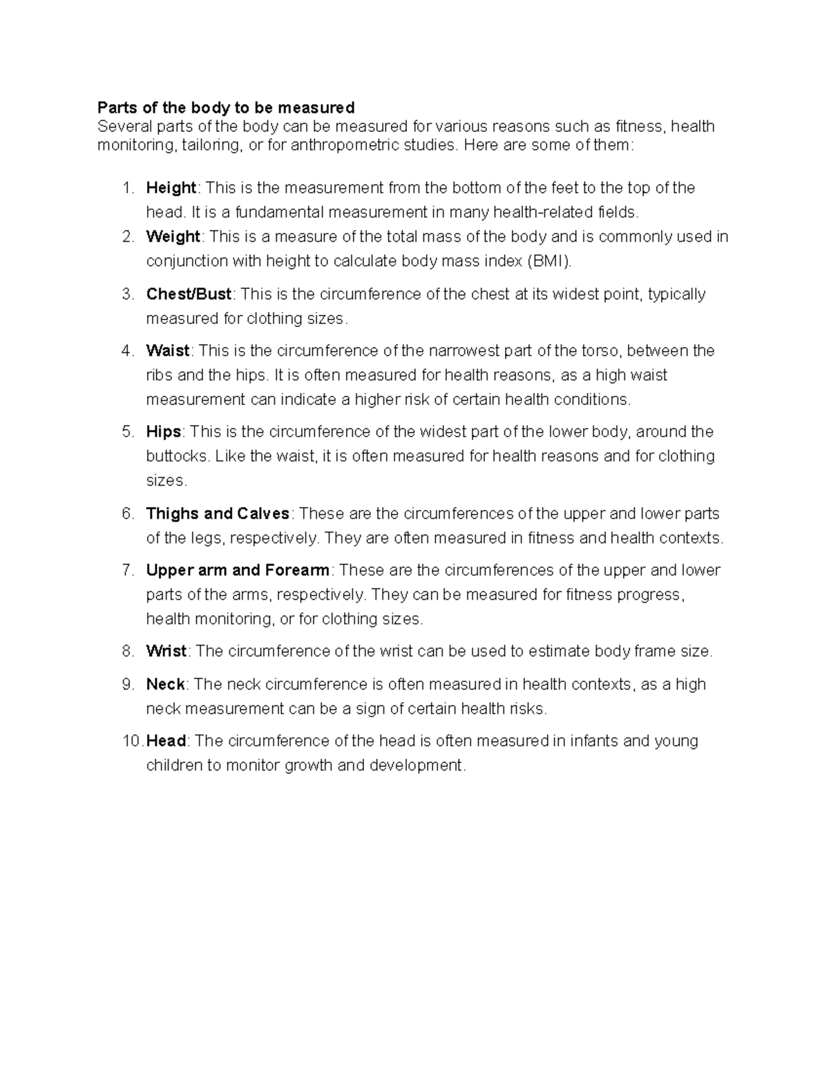 Body Measurement Techniques: Horizontal & Vertical Measurements - Studocu