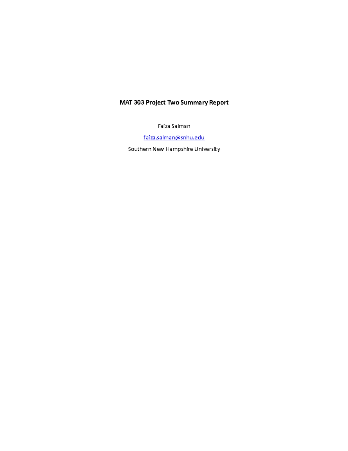 MAT 303 Project One Summary Report: Regression Model Analysis - Studocu