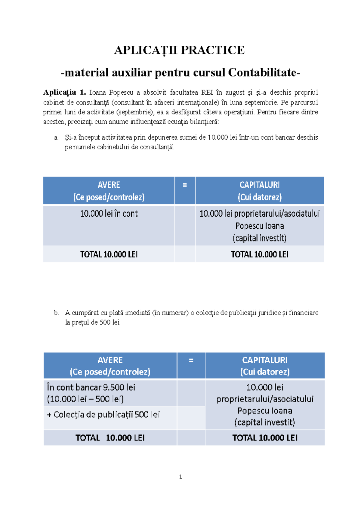 Aplicații Practice pentru Cursul de Contabilitate: Ghid Utilizatorilor ...