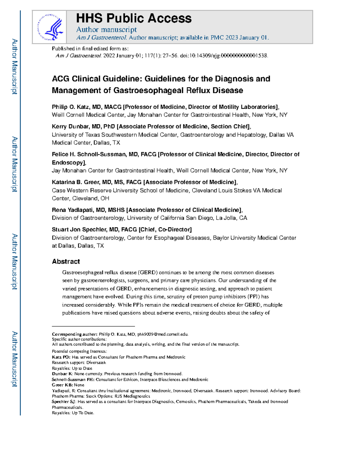 ACG Clinical Guideline: GERD Diagnosis & Management (HHS-2022) - Studocu