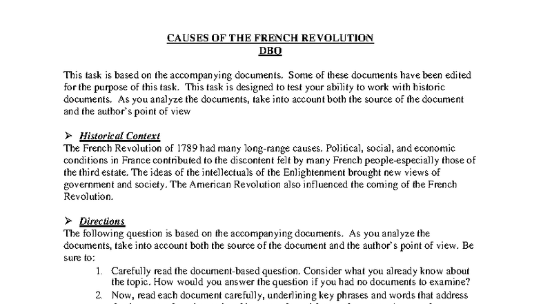 CAUSES OF THE FRENCH REVOLUTION DBQ: Analyzing Key Factors - Studocu