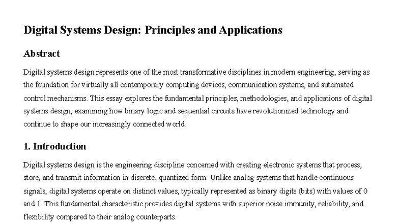 Digital Systems Design (ENG 101): Principles & Applications Essay - Studocu