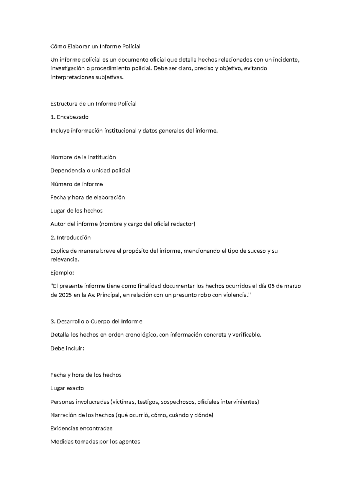Guía para Elaborar un Informe Policial: Estructura y Contenido - Studocu