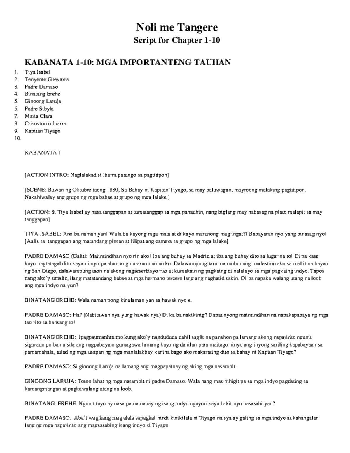 Noli Me Tangere Script Compilation: Chapters 1 to 10 Analysis - Studocu