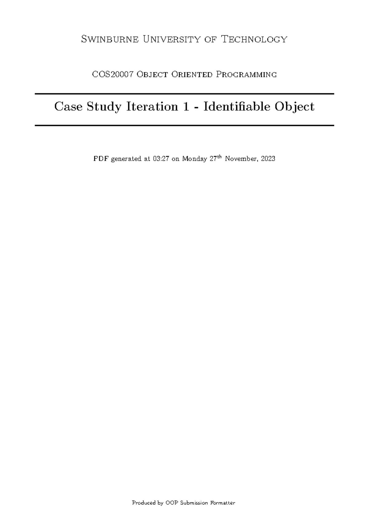 COS20007 - Case Study Iteration 1: Identifiable Object Submission - Studocu