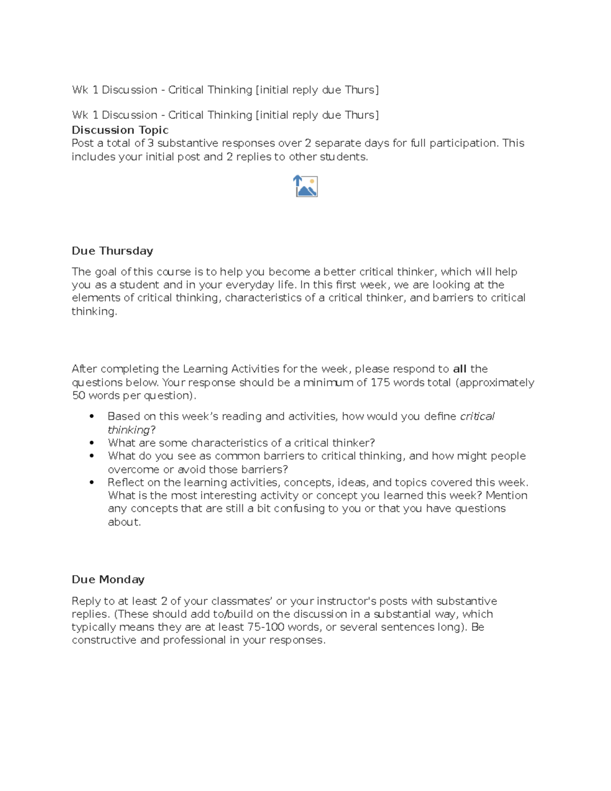 Wk 1 Discussion Post: Foundations of Critical Thinking Insights - Studocu