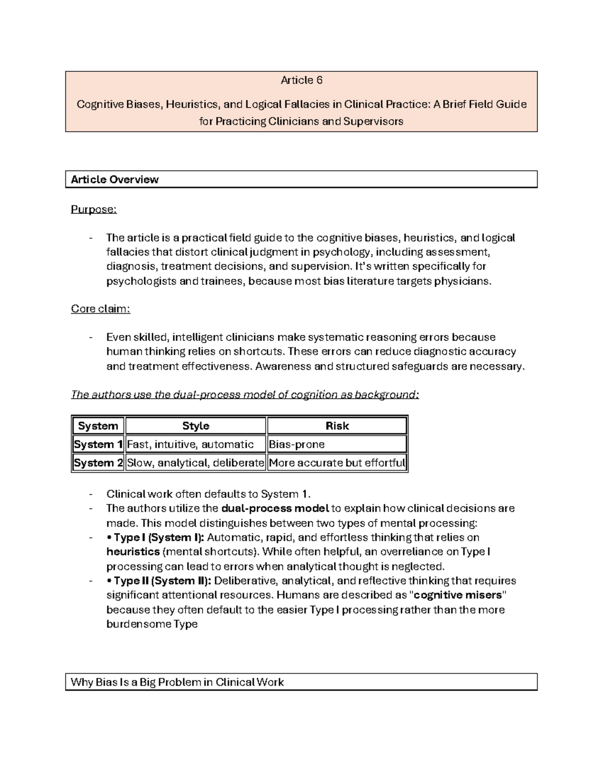 Article 6: Cognitive Biases and Heuristics in Clinical Practice - A ...