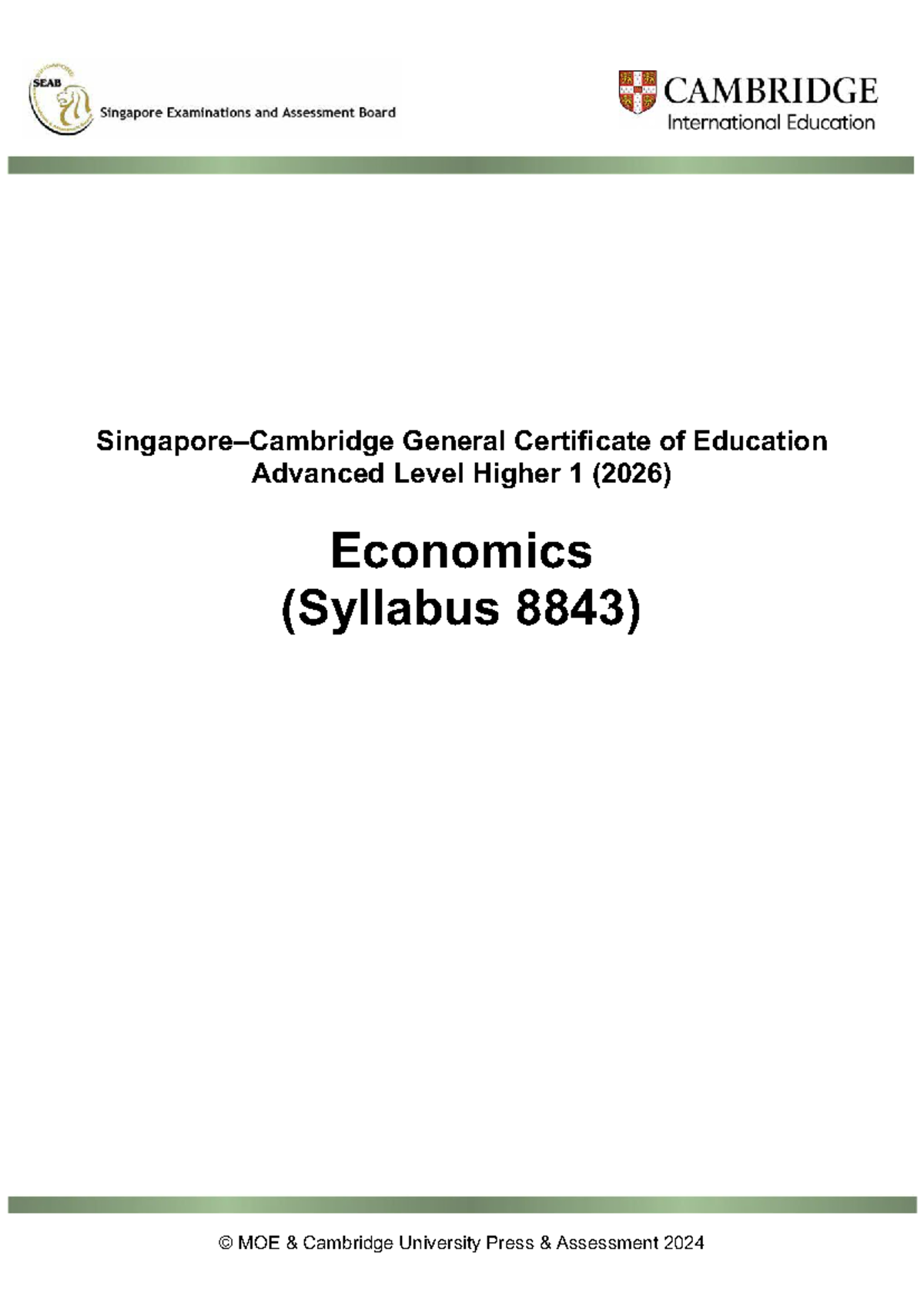 GCE A Level H1 Economics Syllabus 8843 (2026) - MOE Cambridge - Studocu
