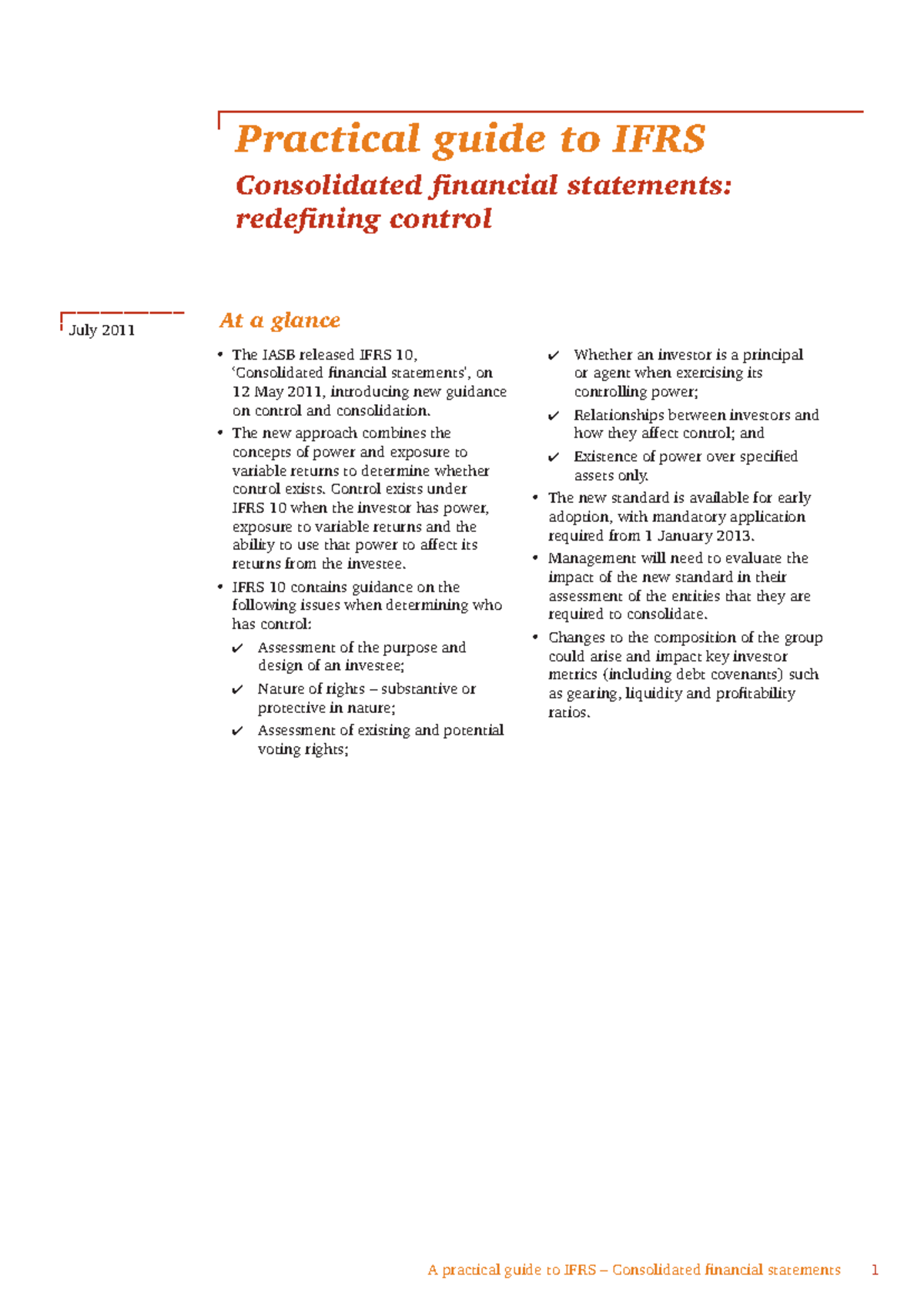 PwC Practical Guide to IFRS 10: Consolidated Financial Statements - Studocu