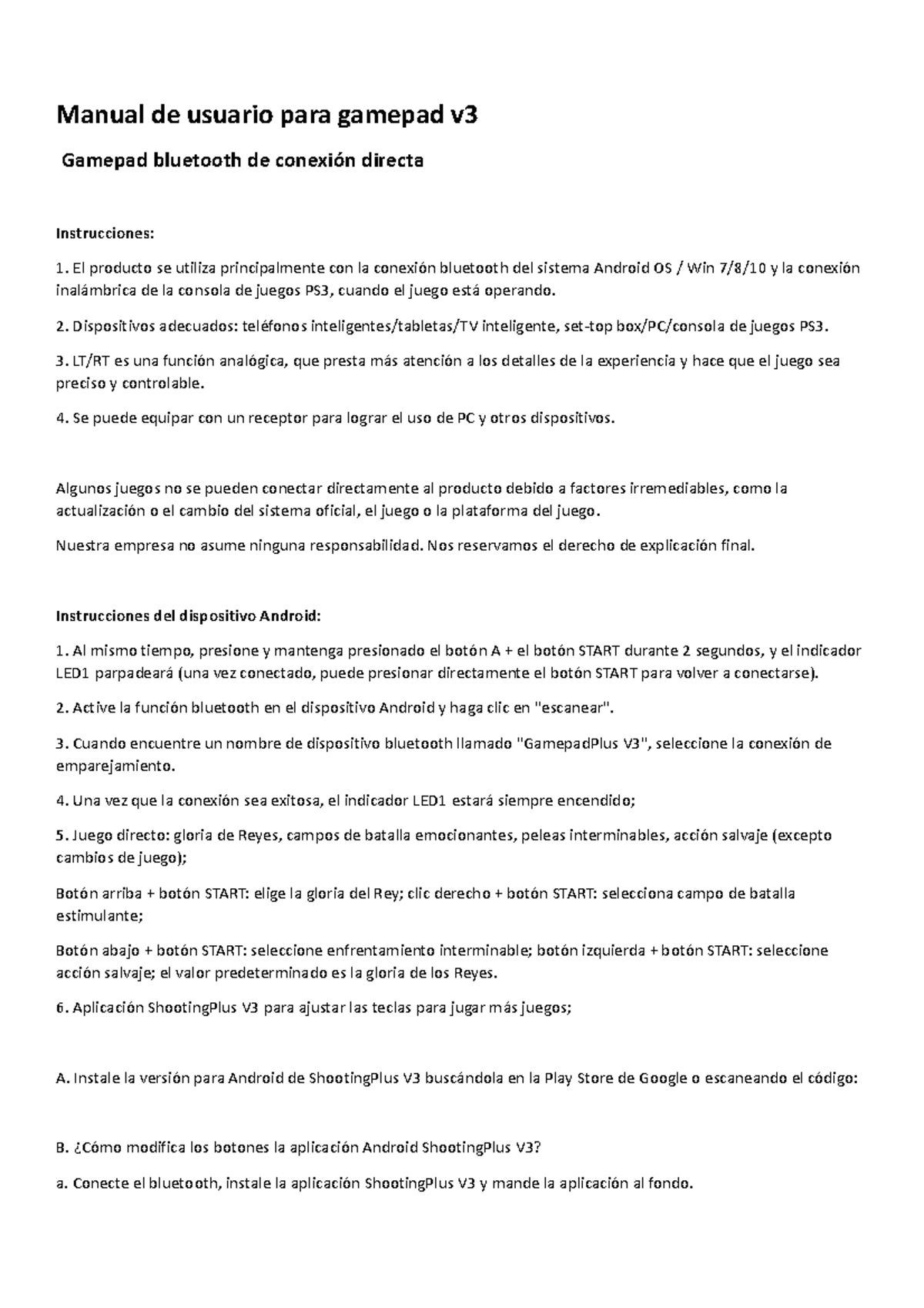 Manual de Usuario GamepadPlus V3: Conexión y Uso Eficiente - Studocu