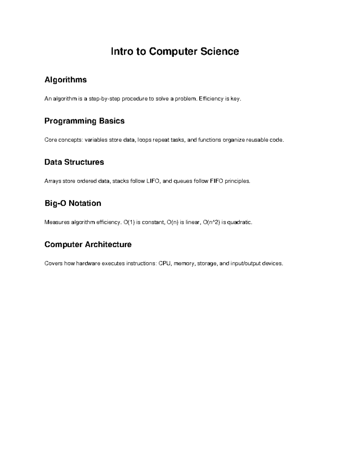 Intro to Computer Science - Intro to Computer Science Algorithms An algorithm is a step-by-step ...