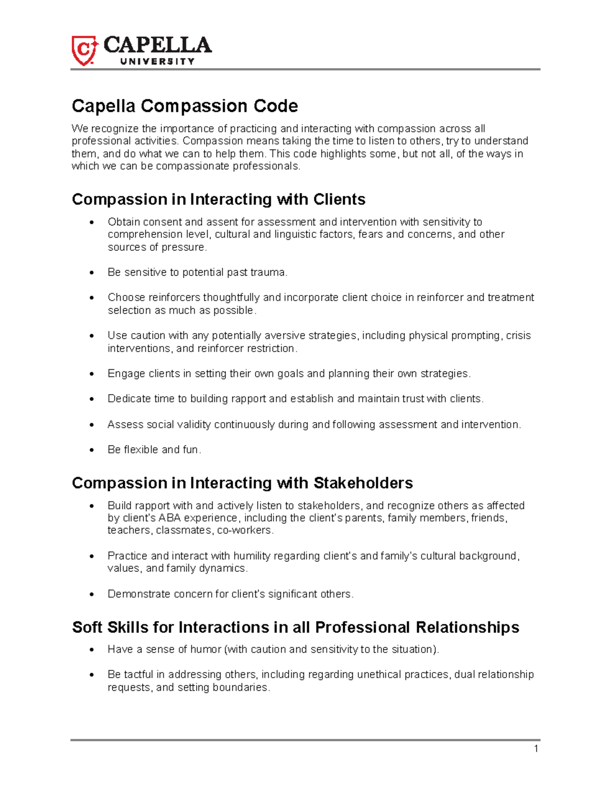 CF Code of Compassion: Guidelines for Professional Relationships - Studocu