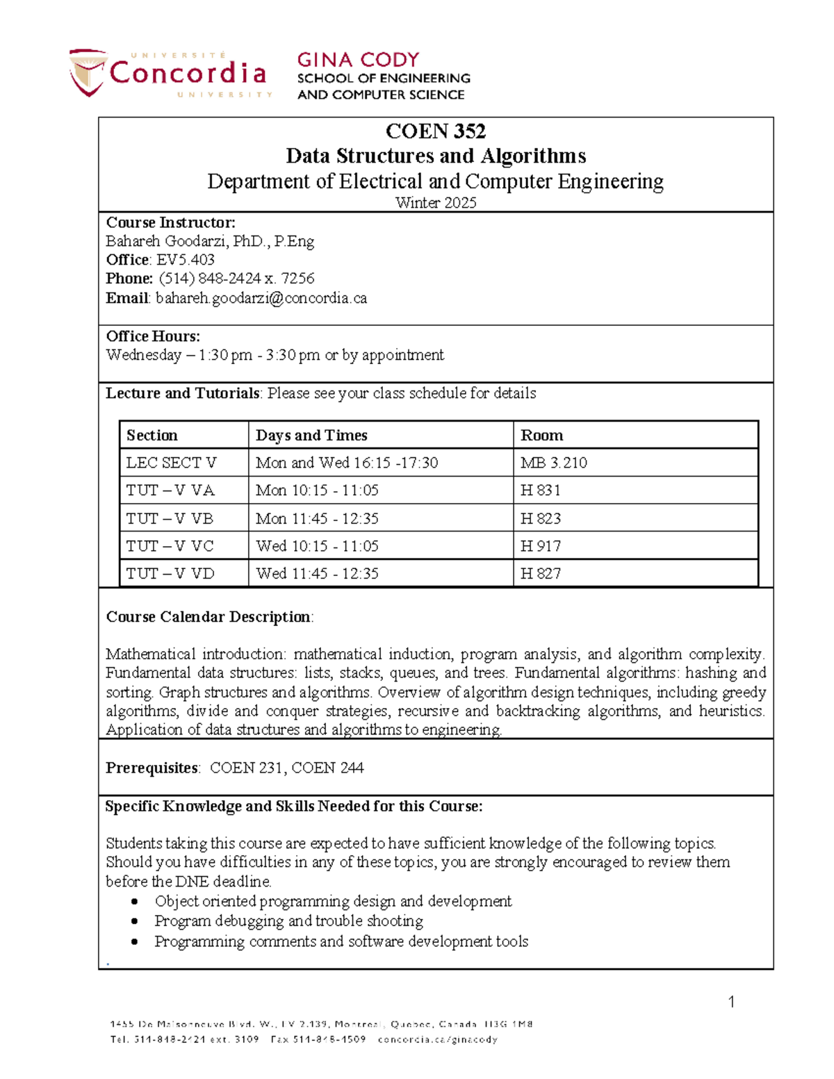 Course Outline COEN 352: Data Structures & Algorithms - Winter 2025 ...