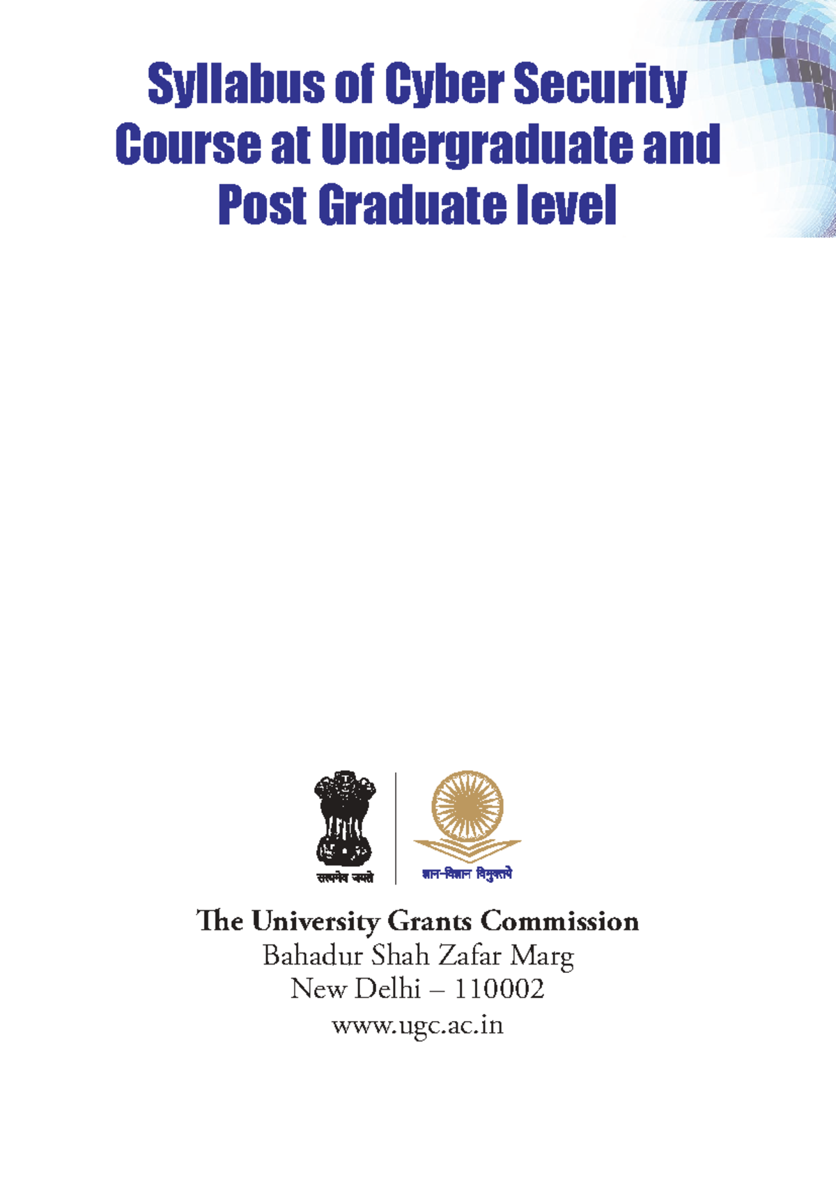 Syllabus for Cyber Security Course (UG & PG) - UGC Guidelines - Studocu