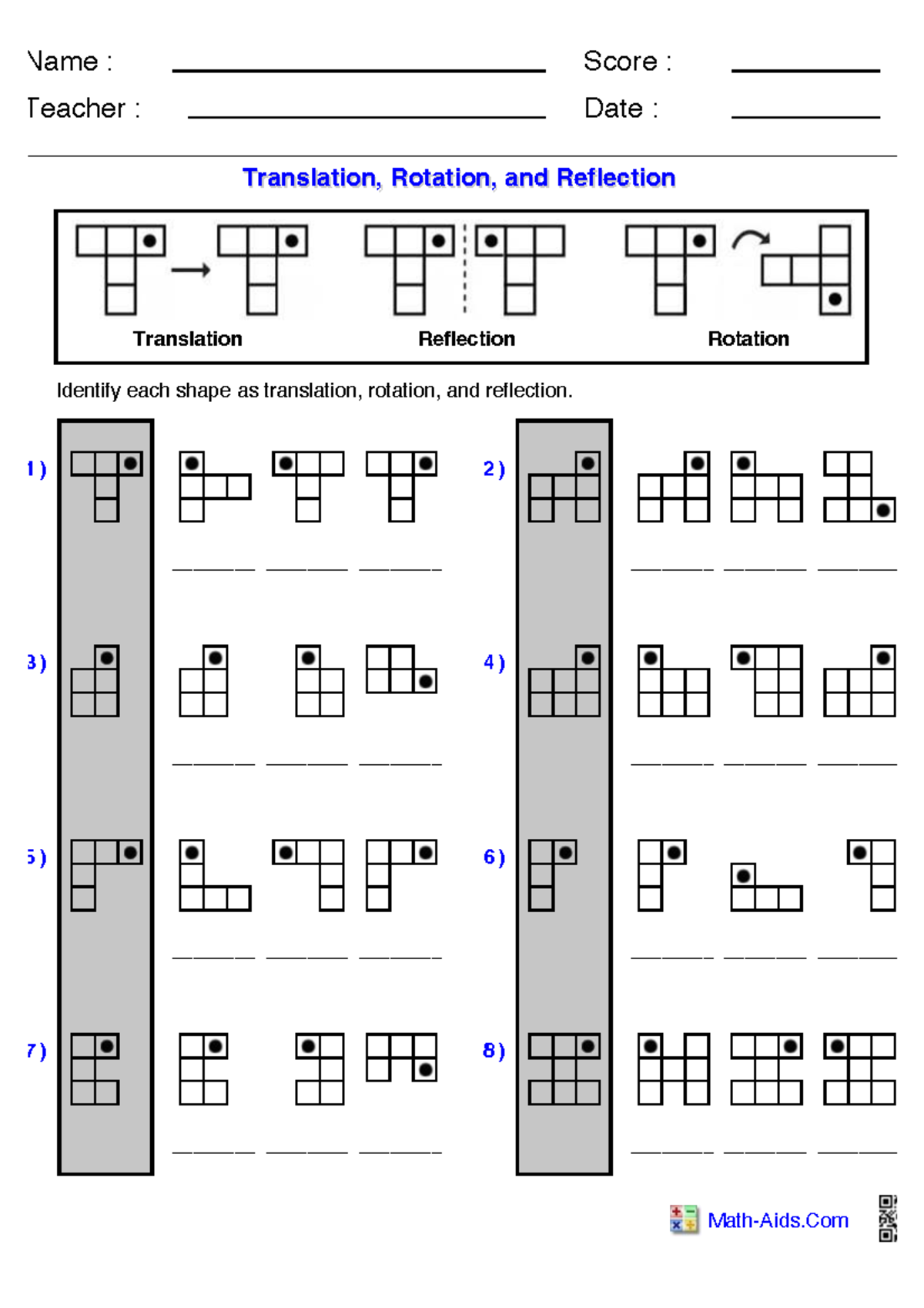 Math-Aids.Com Dynamically Created Math Worksheets - Name : Teacher ...
