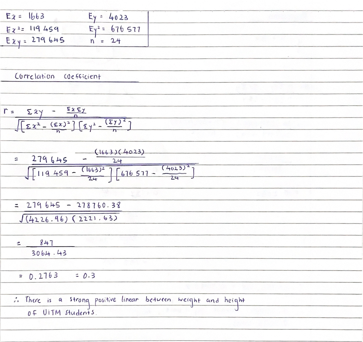 Calculation - Exercise - Ex 1663 Ey 4023 119459 Ey2 676 577 Exy 279645 ...